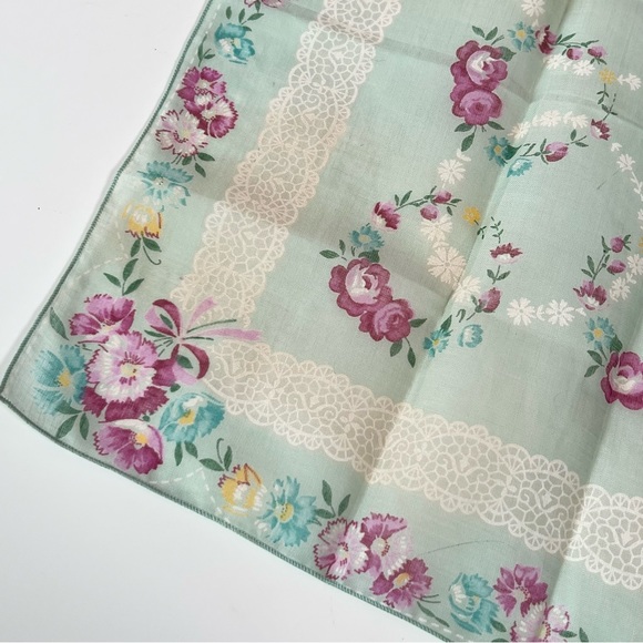 Vintage | Accents | Vintage Pastel Floral Handkerchief Fabric Square ...
